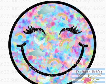 Floral Happy Face Transfer- (DTF or Sublimation)- All Sizes- Ready to ...