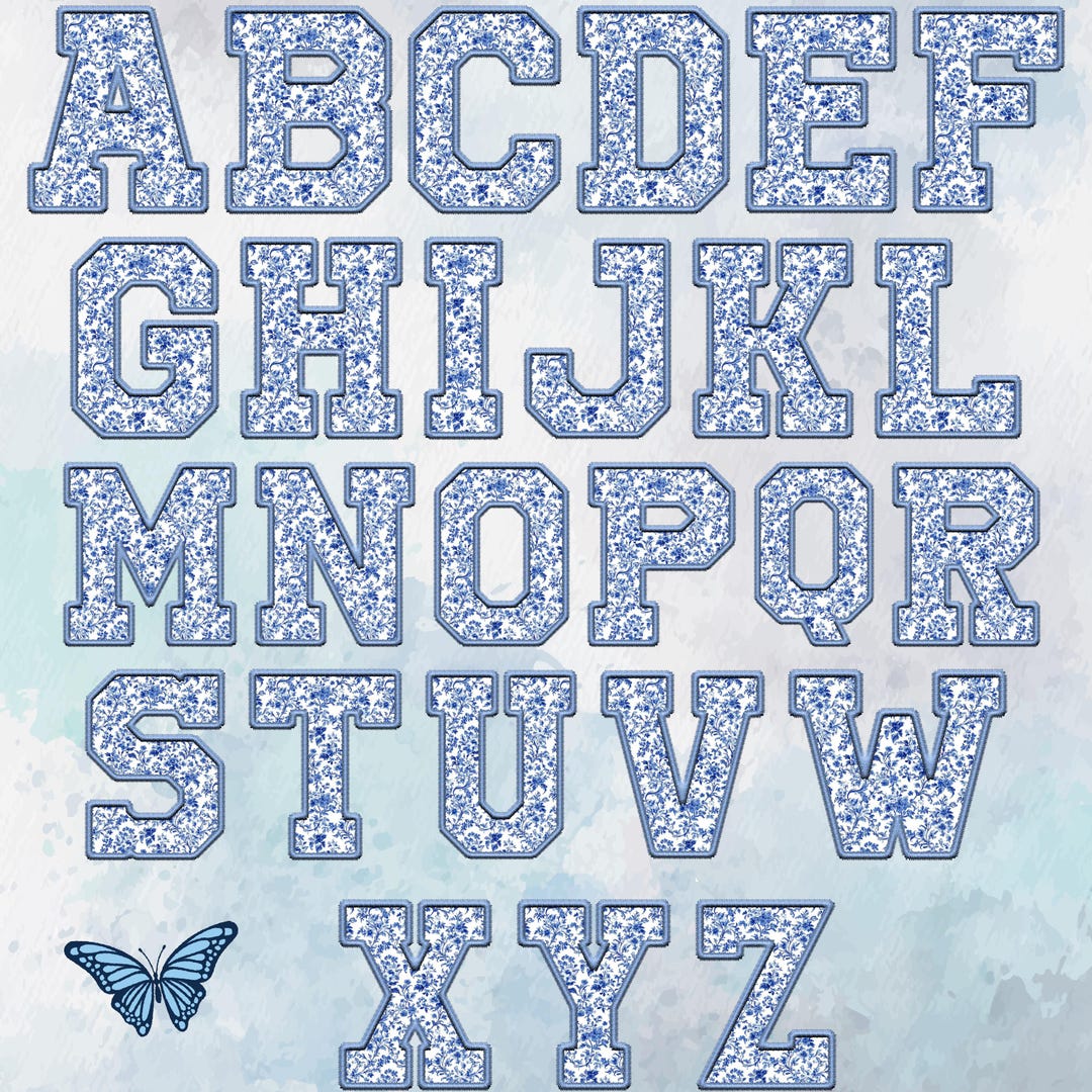 Blue Floral Chinoiserie Toile Alphabet Bundle - Digital Files - Instant ...
