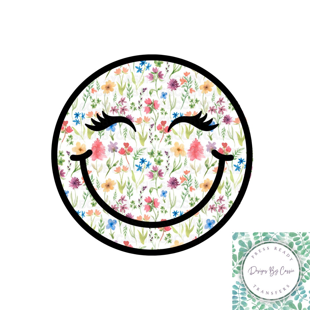 Floral Happy Face Transfer- (DTF or Sublimation)- All Sizes- Ready to ...