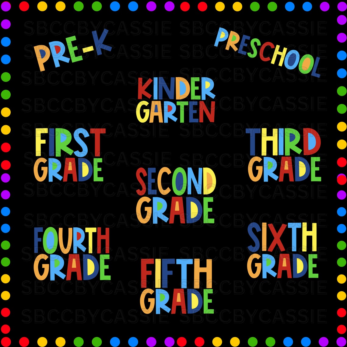 Primary Color Block Letters School Grades Bundle (x9) Designs - Digital ...