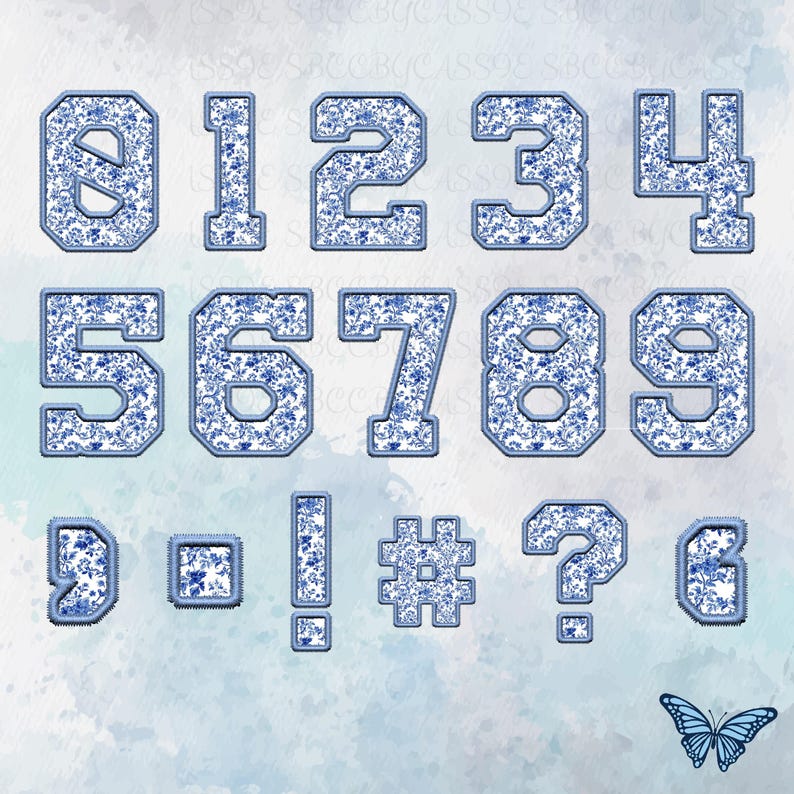 Blue Floral Chinoiserie Toile Alphabet Bundle - Digital Files - Instant ...