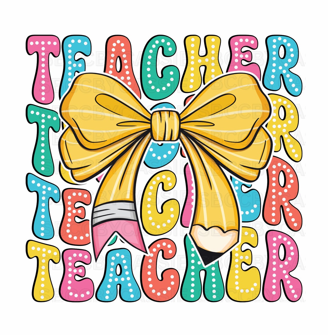 Teacher - Colorful Stacked Pencil Bow Design - Digital File - Instant ...