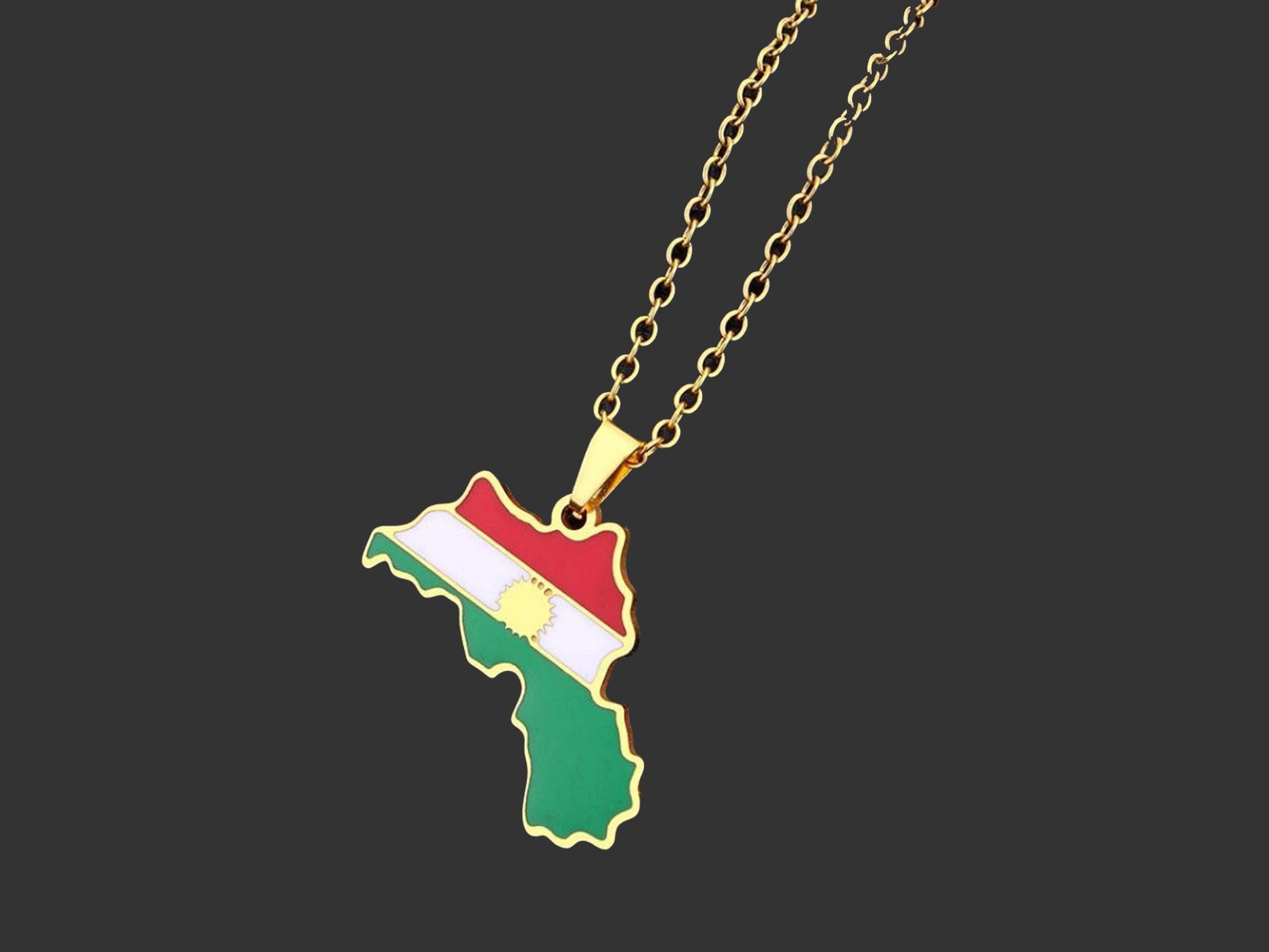 Gold Kurdistan Necklace, Kurdistan Map Pendant, Flag Jewelry, Gift for ...
