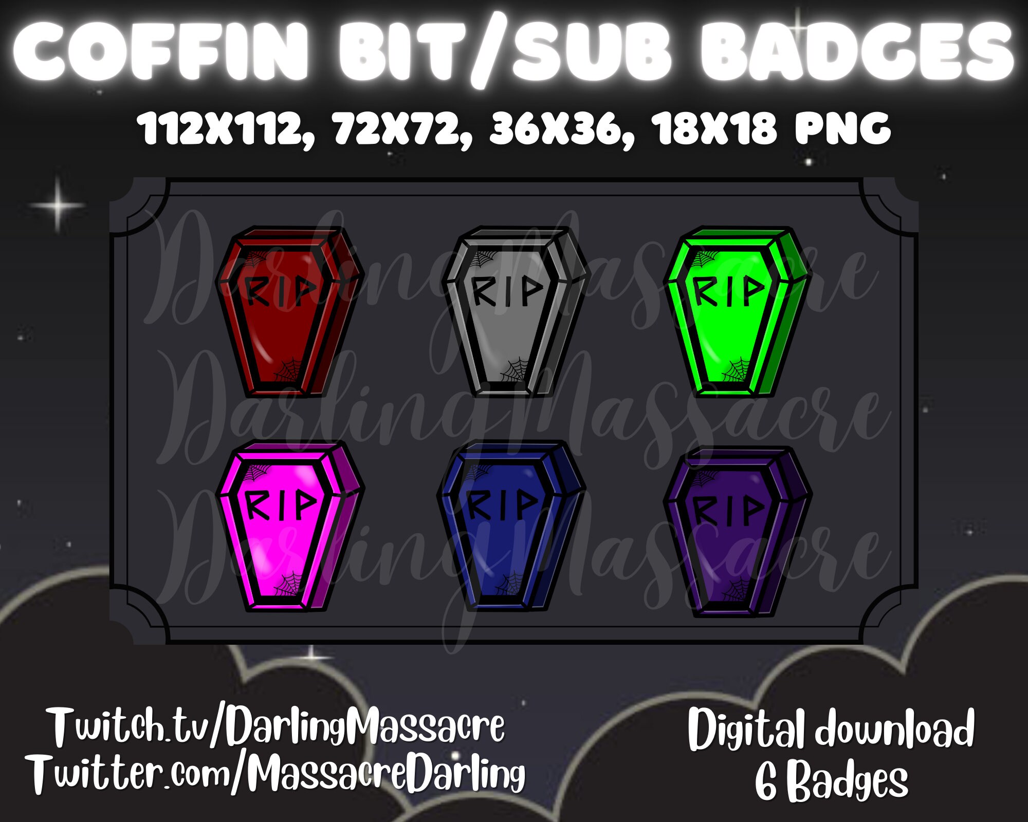 Spooky Goth Kawaii Coffin Sub/bit Badges Emotes | Twitch Youtube ...