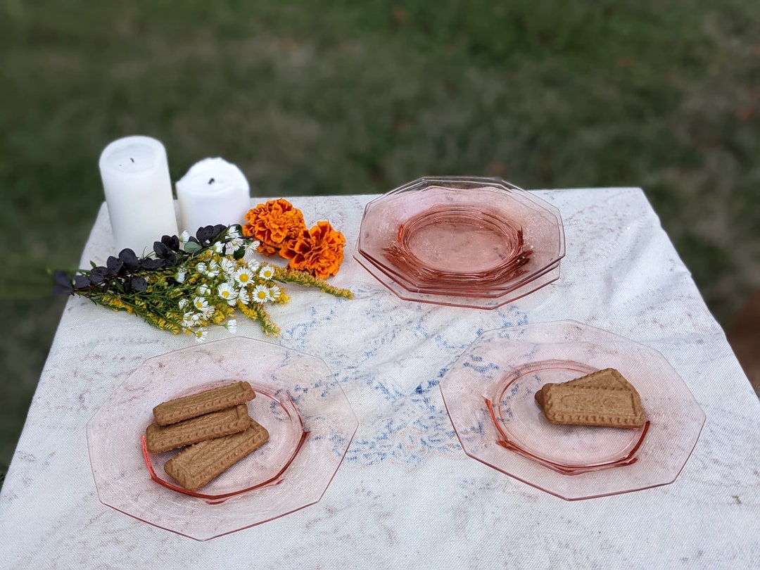 Pink Glass Side Plates, Dessert Plates, Vintage Hexagon Plate Set of 2 ...