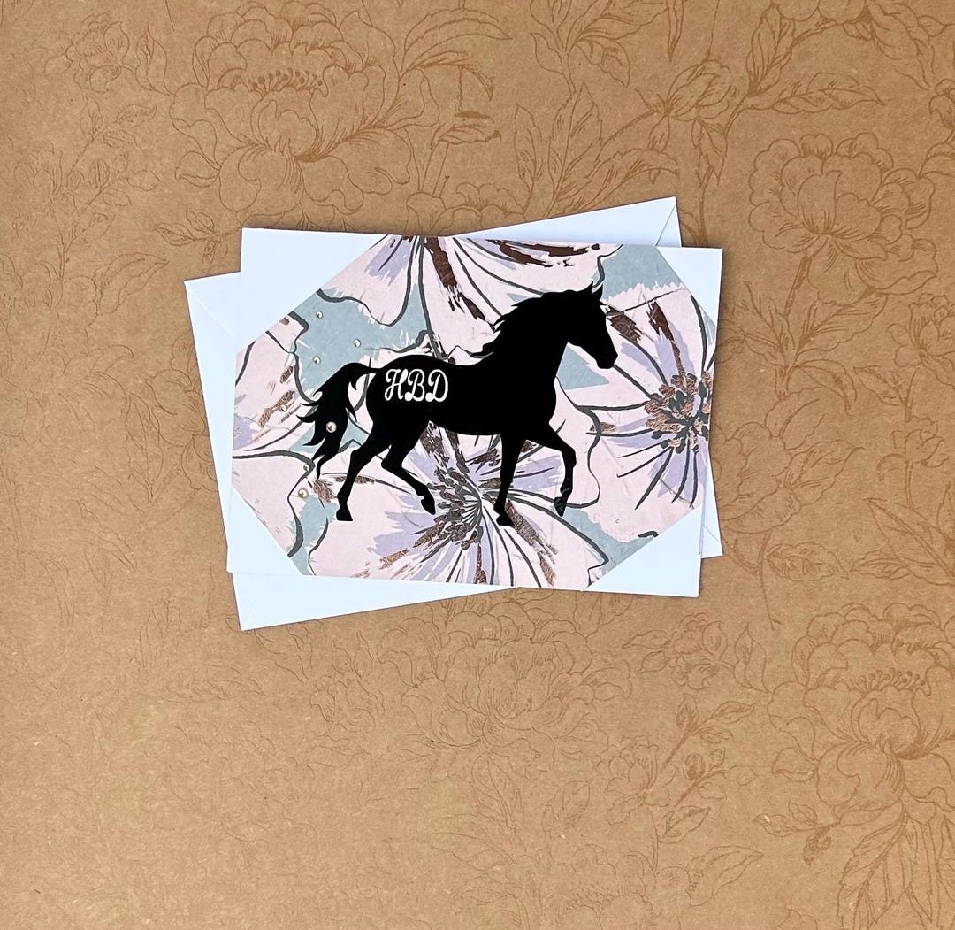 Sparkling Horse Against Big Flowers "hbd" Card - Etsy