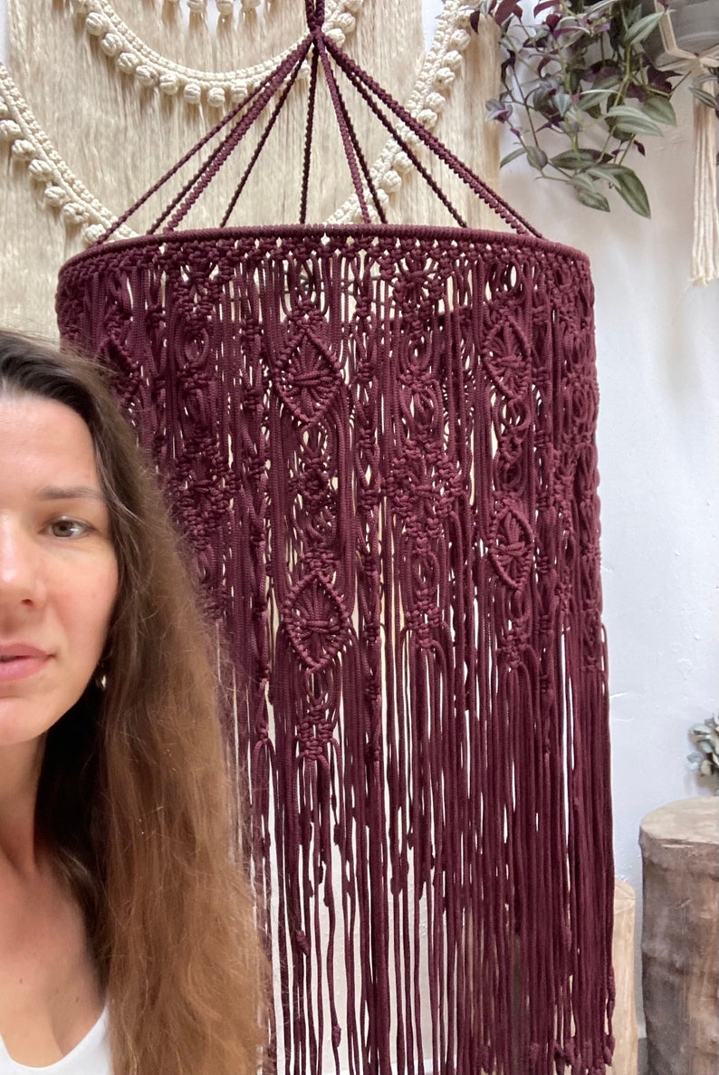 Macrame Round Lampshade,macrame Light Shade,fringe Chandelier Light ...