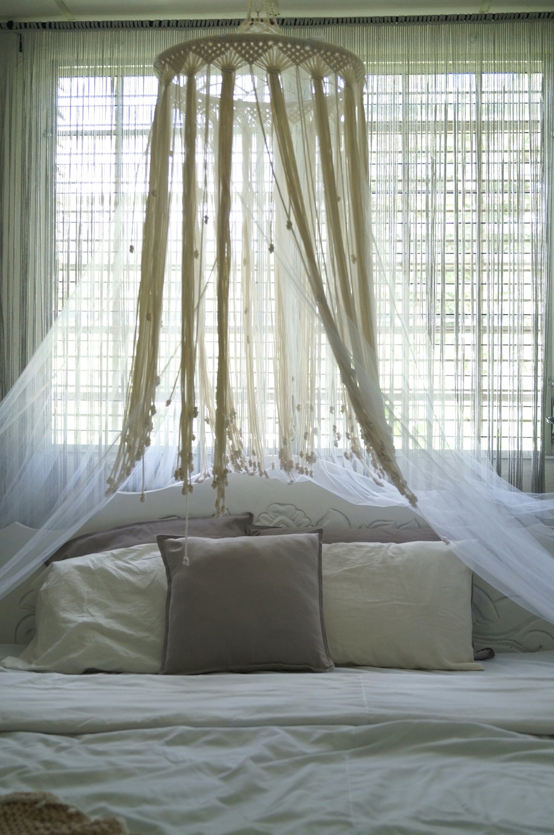 Macrame Mosquito Curtain,tulle for Bed,round Canopy,boho Tent for ...