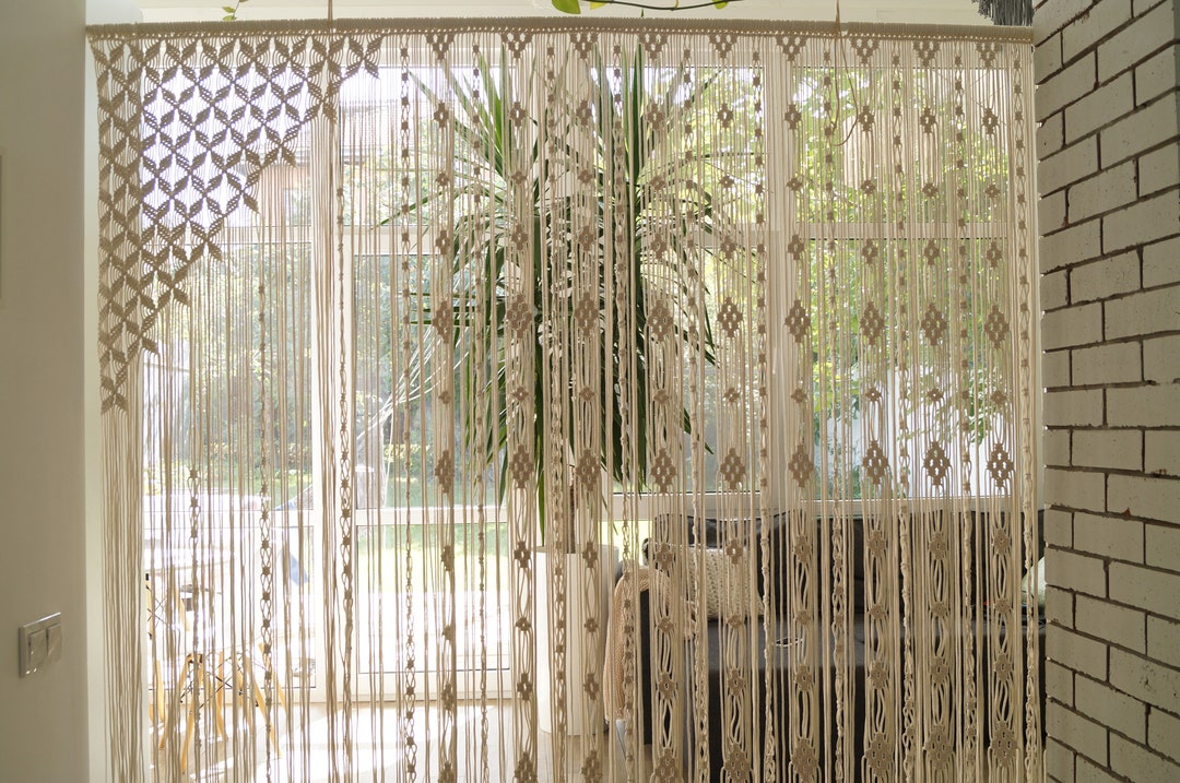 Light Beige Color Macrame Curtain,macrame Doorway Panel,macrame Room ...