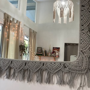 Large Macrame Mirror Wall Decor, Square Boho Mirror, Woven Wall Hanging ...
