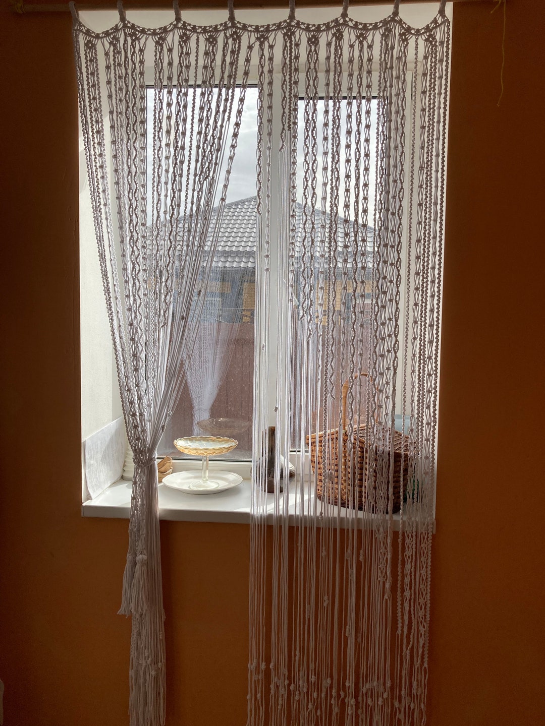 Macrame Curtain With Tieback Boho Curtain Divider Wardrobe Curtain ...