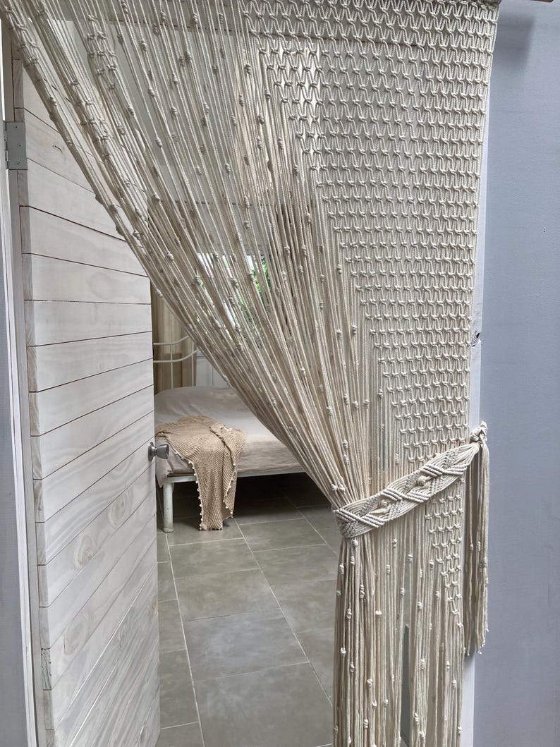 Macrame Beaded Doorway Curtain With Tie Back,diamond Closet Room ...