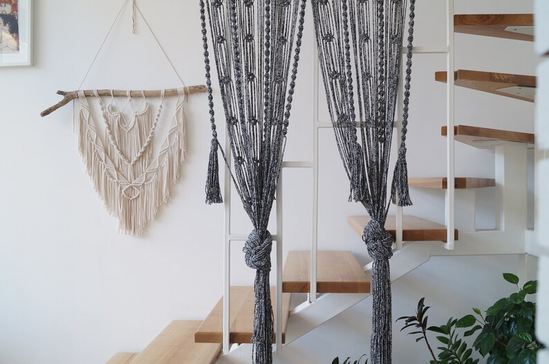 Black and Grey Macrame Pattern Curtain,macrame Curtain Divider,macrame ...