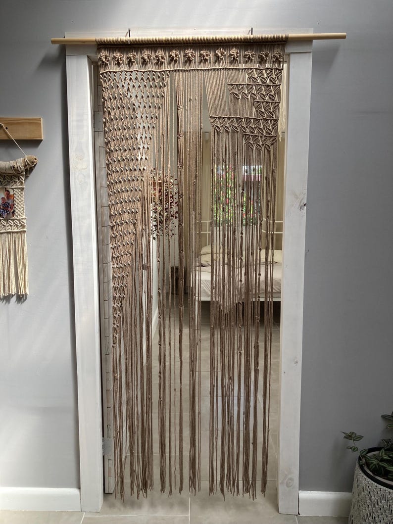 Macrame Beaded Curtain With Asymmetric Pattern,full Size Room Divider ...