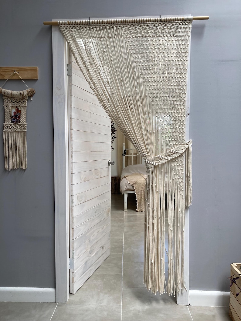 Macrame Beaded Doorway Curtain With Tie Back,diamond Closet Room ...