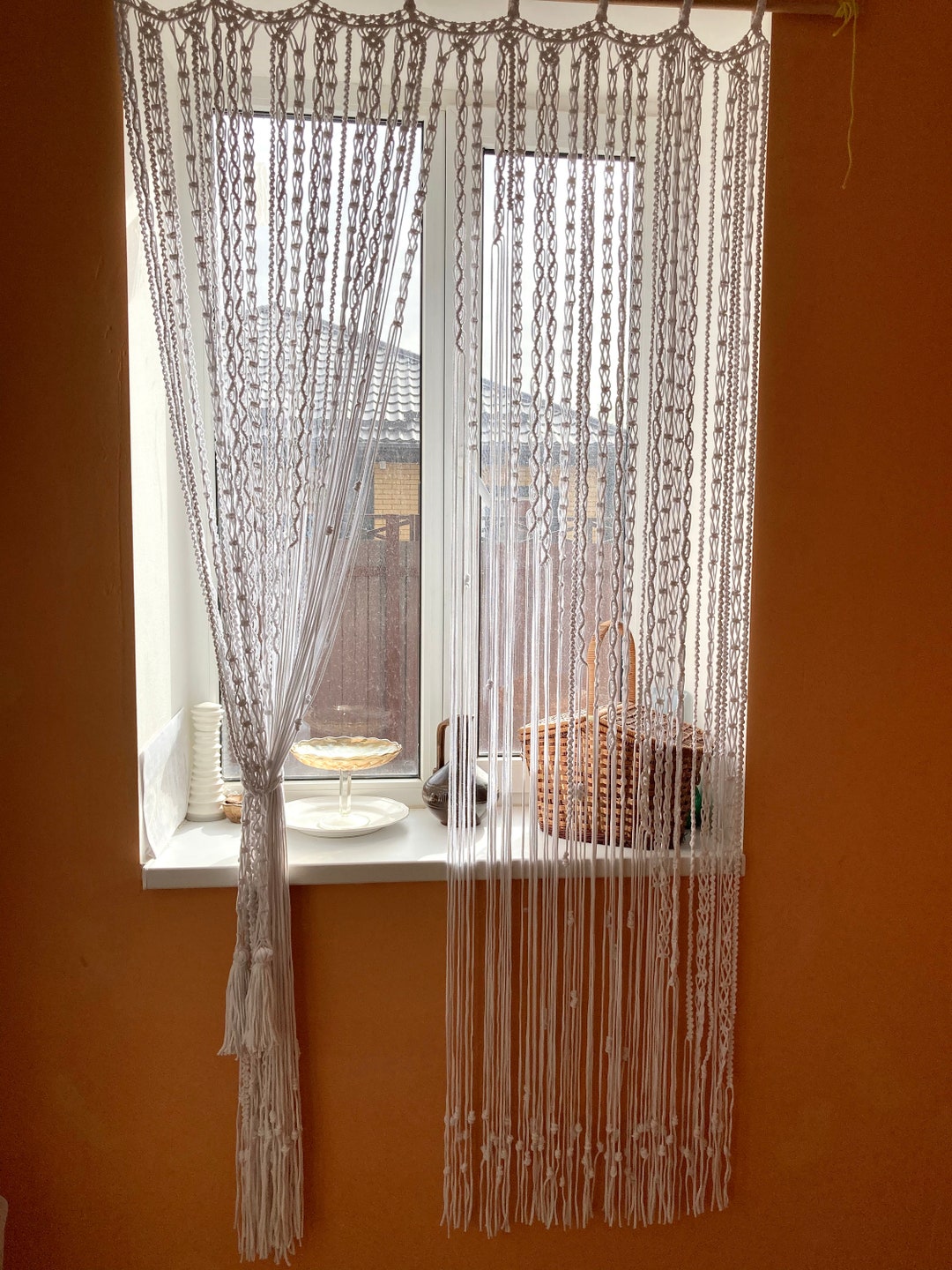 Macrame Bead Curtain Large Macrame Curtain Panels Macrame Bohemian Room ...