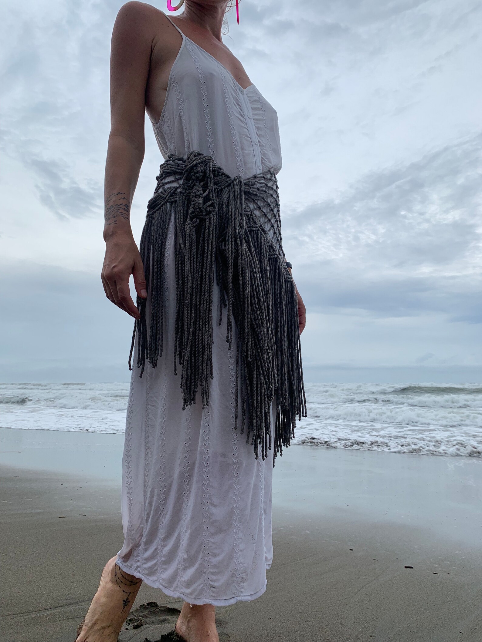 Macrame Shawl,open Weave Grey Tan Shawl,handmade Large Fringed Shawl ...