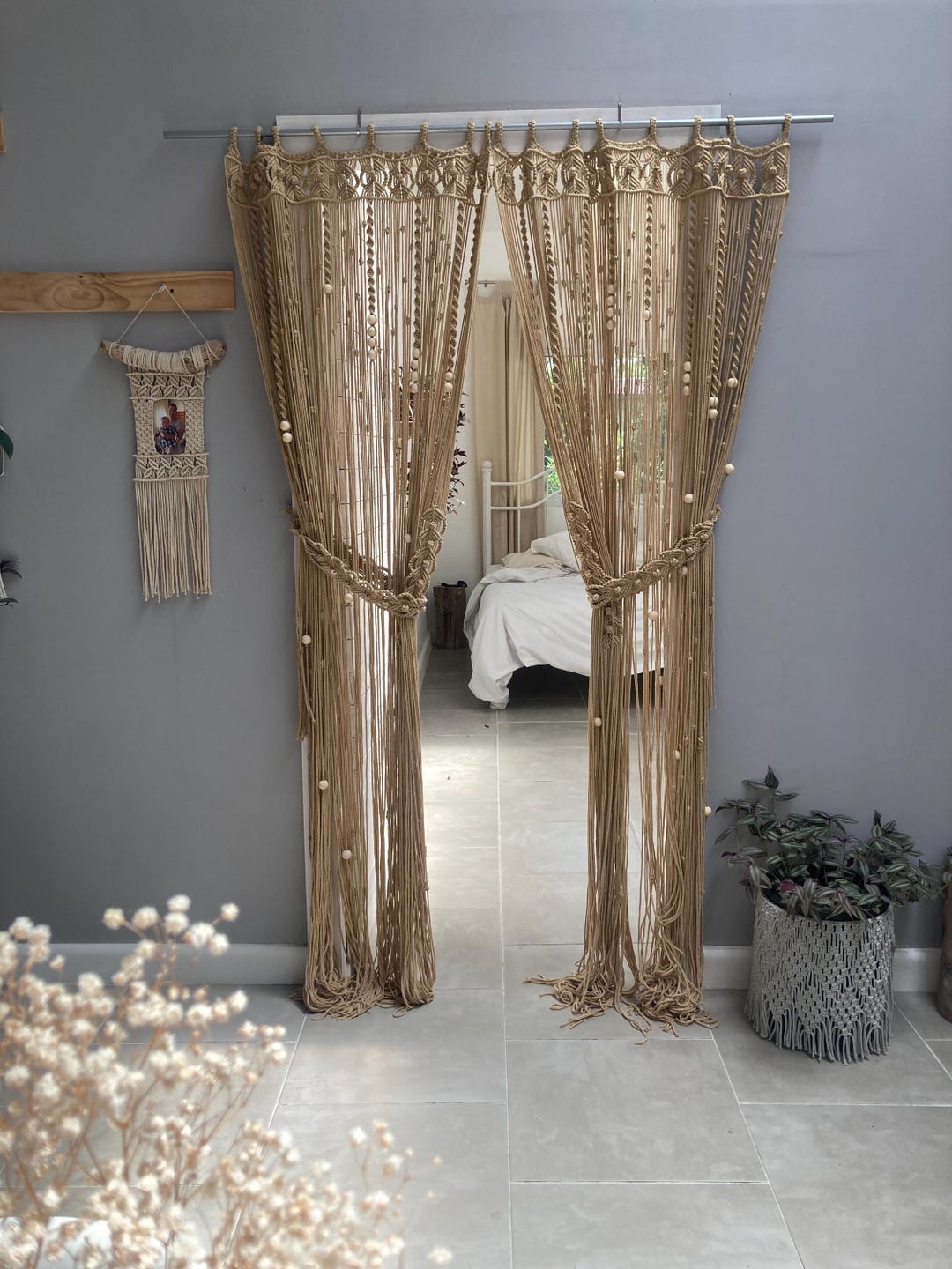 Macrame Door Panel With Tie Back,macrame Boho Door Curtain,closet Room ...