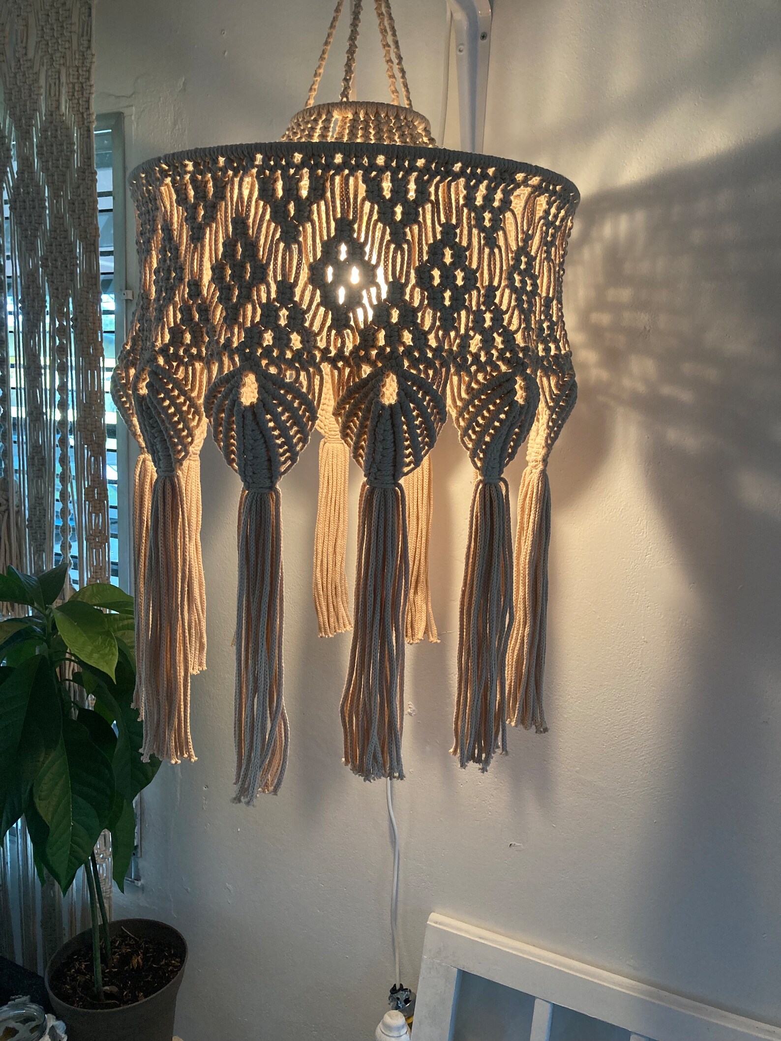 Macrame Lampshade,macrame Light Shade,fringe Chandelier Light,macrame ...