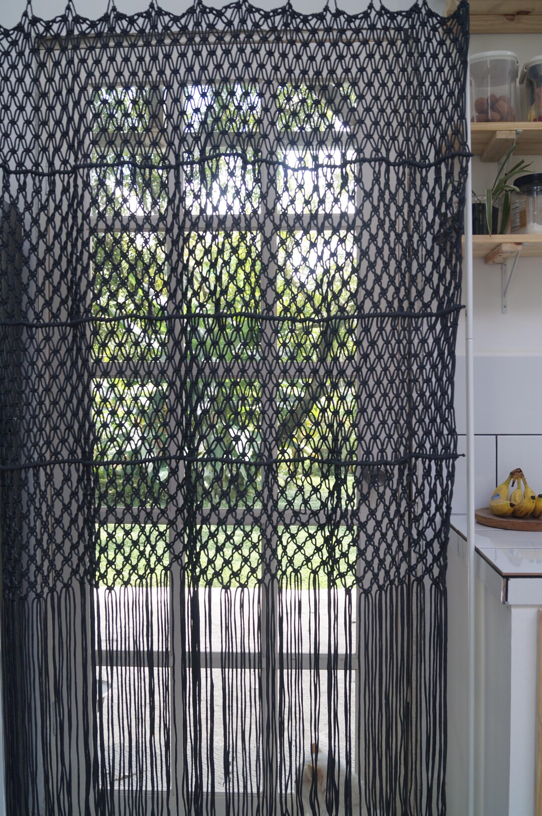 Shower Black Macrame Curtain.bathroom Boho Screen.handmade Sliding ...