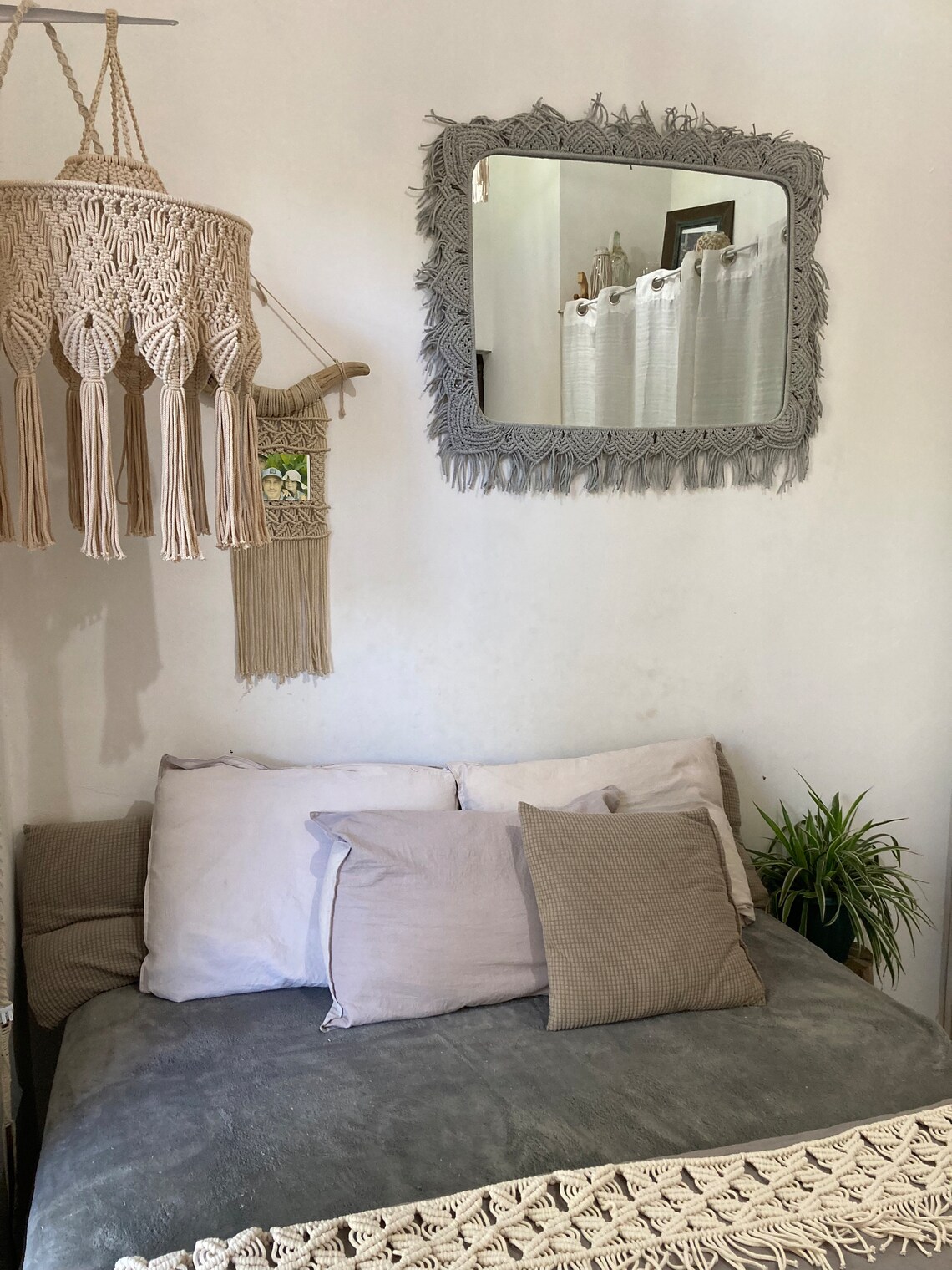 Large Macrame Mirror Wall Decor, Macrame Boho Mirror, Woven Macrame ...