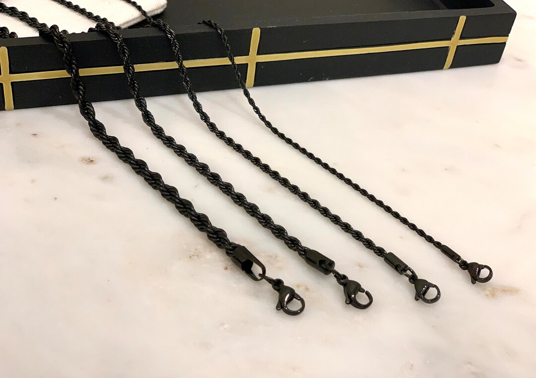 Twisted Rope Chain, Black Stainless Steel Chain Necklace, Dainty Chain ...