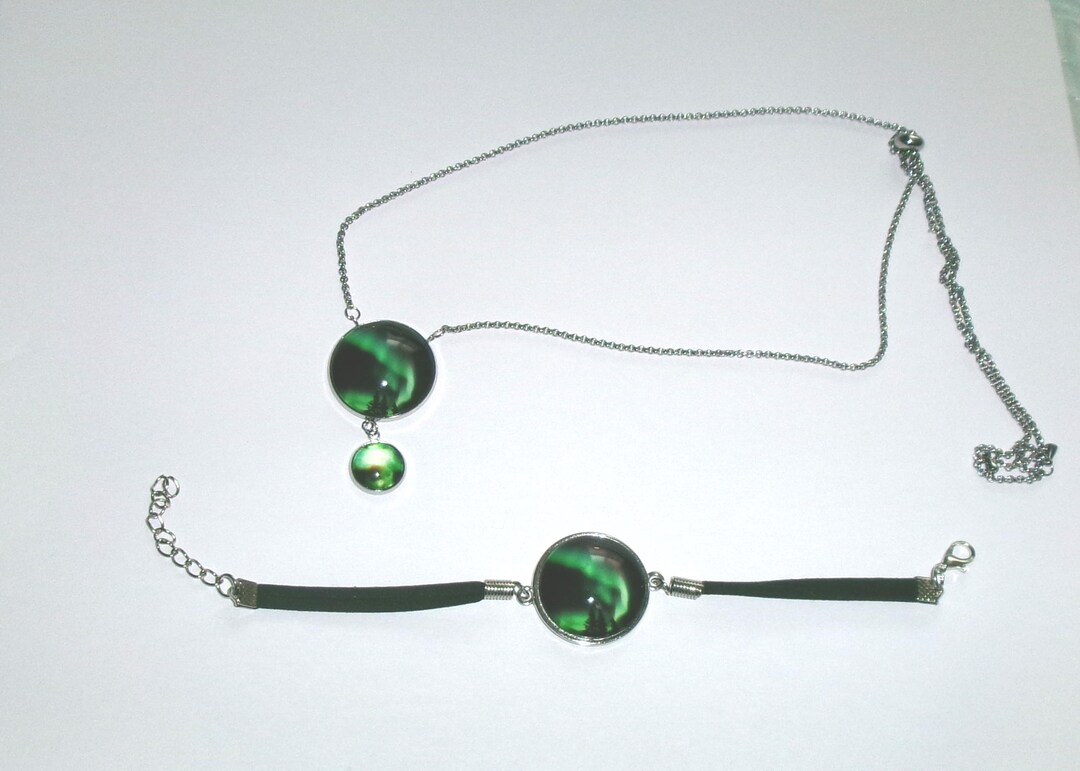 Northern Lights Chain Link Adjustable Necklace and Matching Bracelet ...
