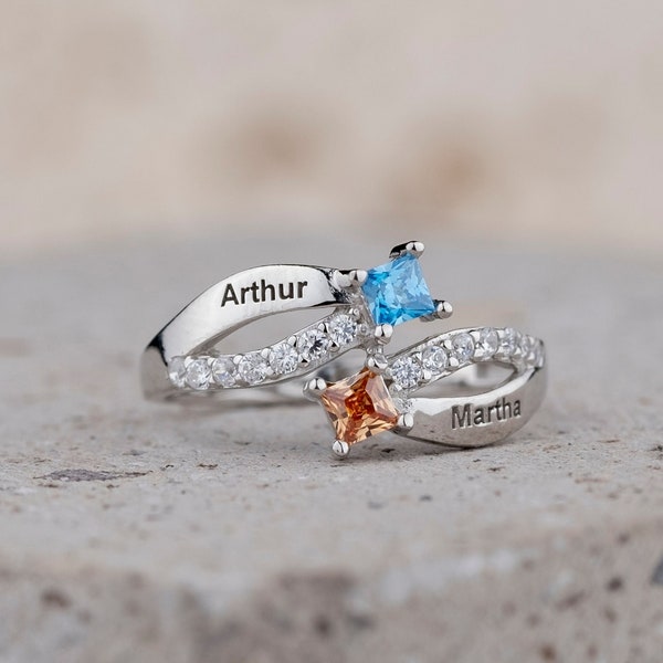 Two Birthstone Ring - Etsy