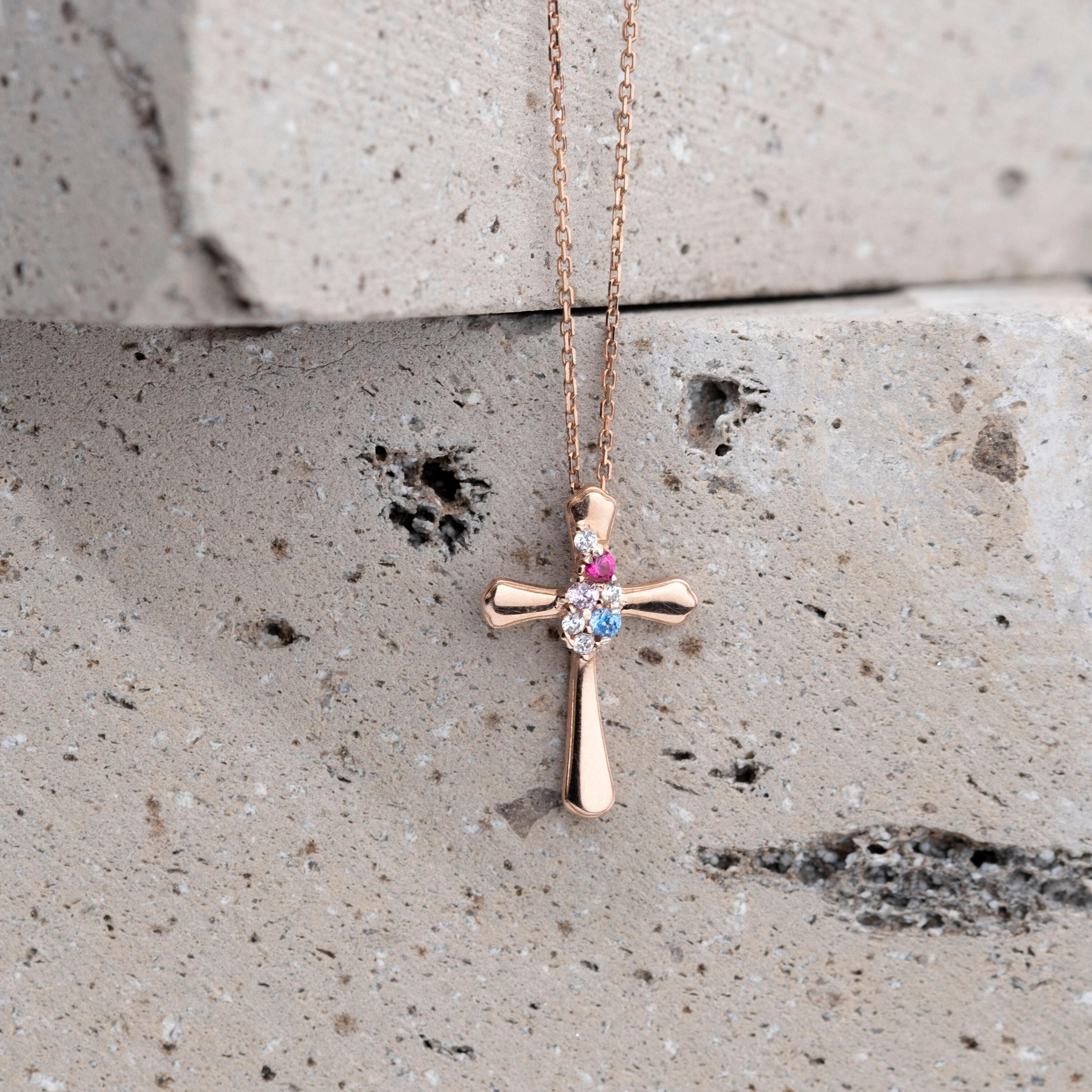 Birthstone Handmade Necklace, Cross Necklace, Dainty Birthstone Cross ...