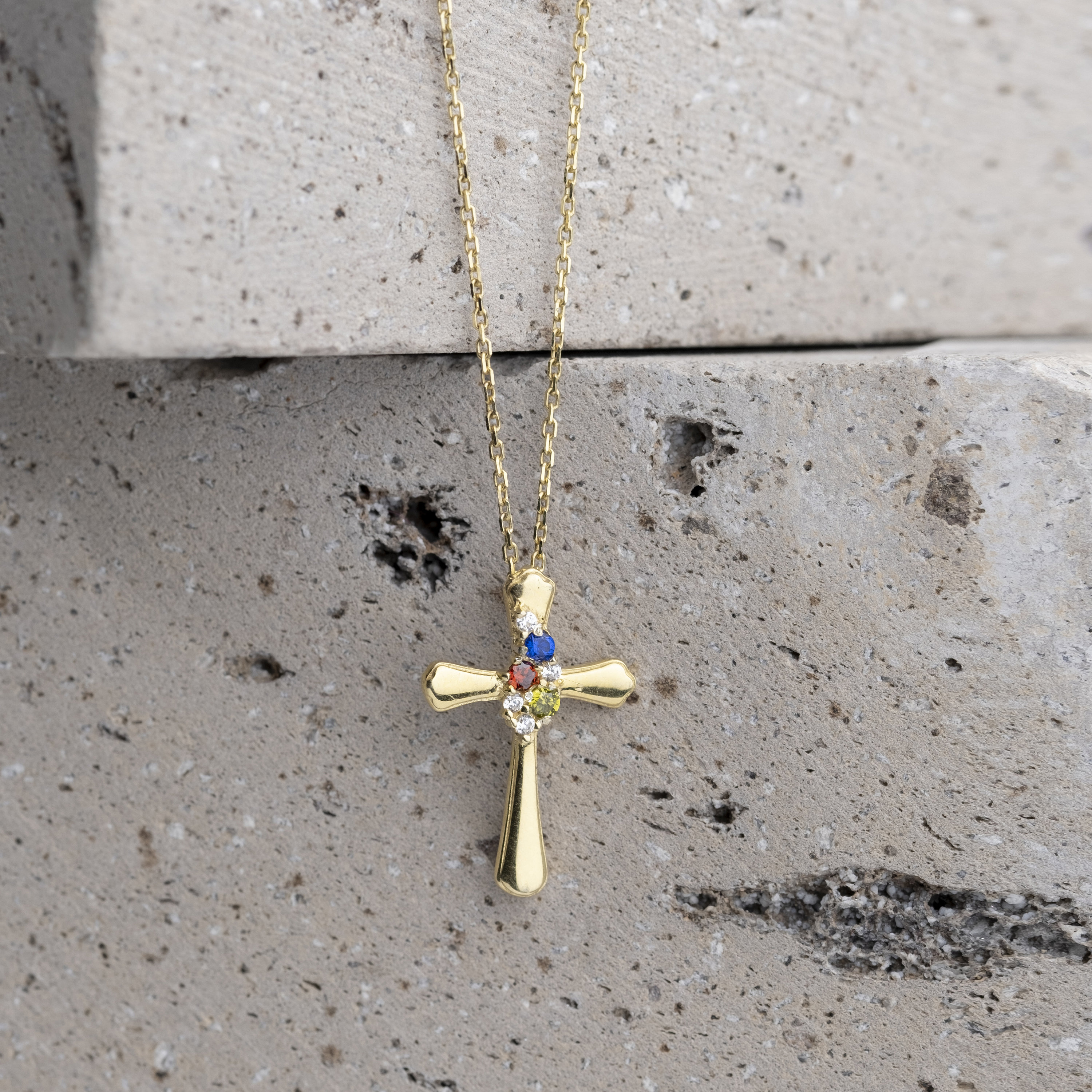 Birthstone Handmade Necklace, Cross Necklace, Dainty Birthstone Cross ...