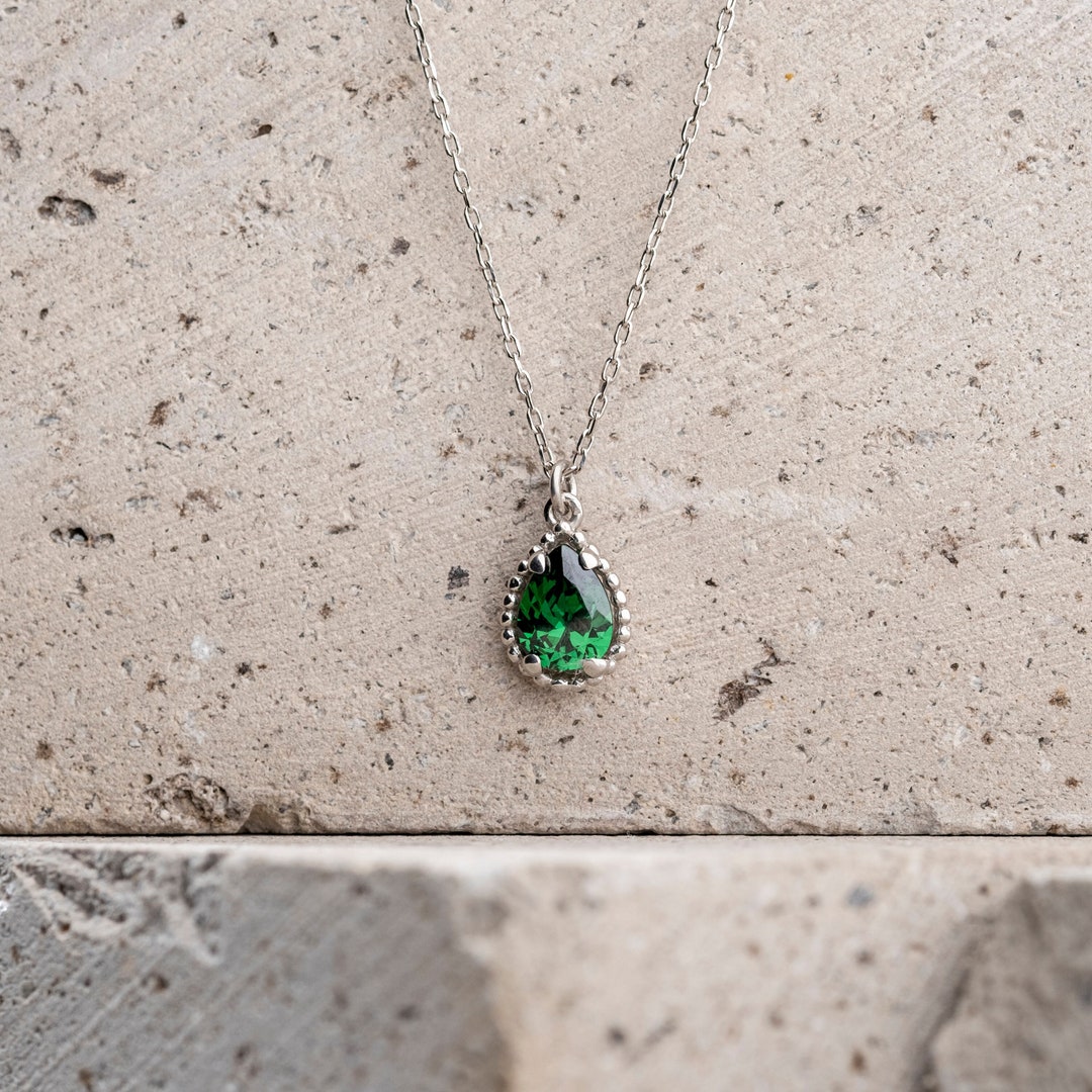 Pear Birthstone Necklace, Sterling Silver Dainty Jewelry, Personalized ...