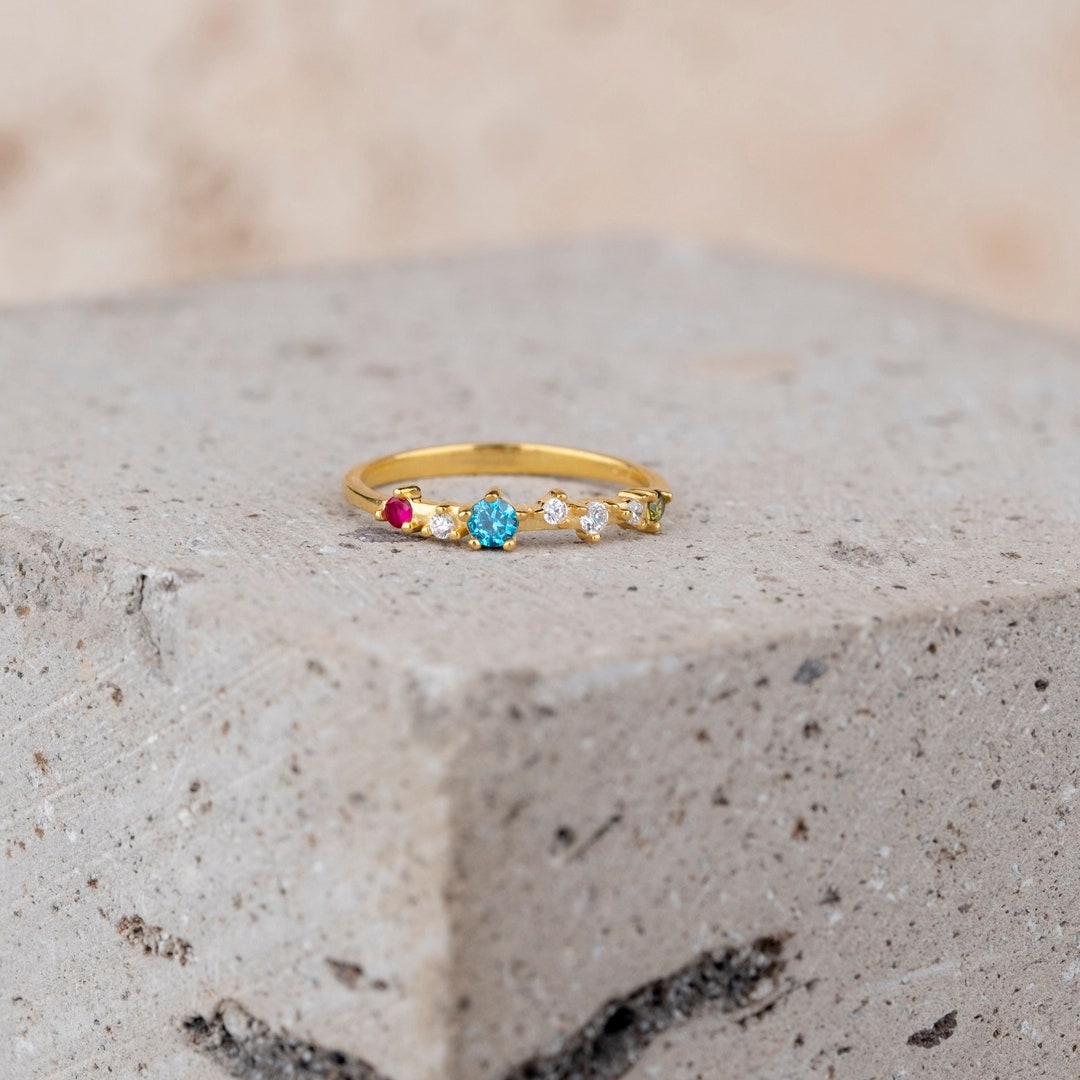 4 Multi Birthstone Ring, Minimalist Ring, Sterling Silver Mothers Ring ...