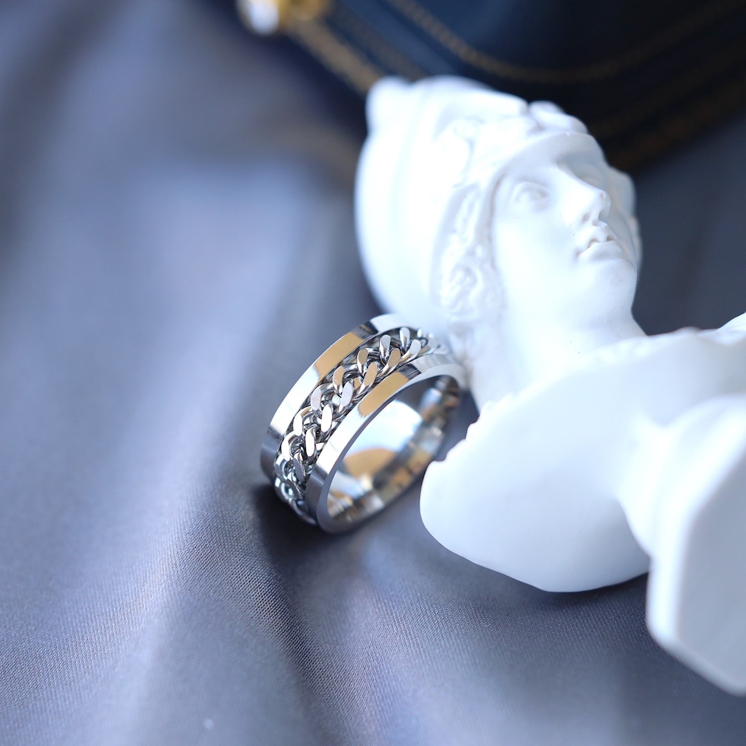 Black Chain Ring, Curb Ring, Spinner Ring, Streetwear Ring, Fashion ...