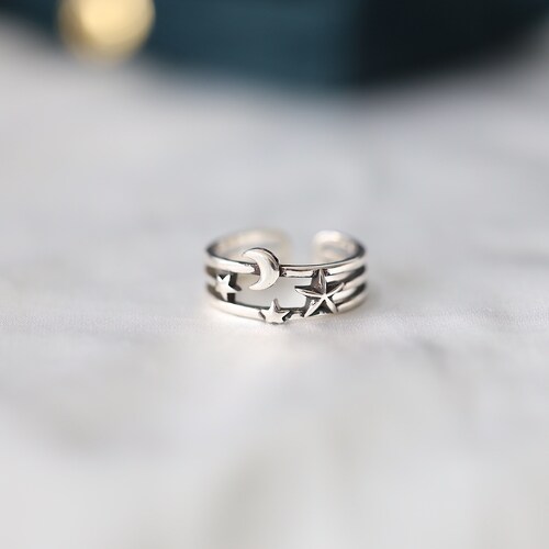 Moon and Sun Silver Ring Moon Ring Sun Ring Star Ring - Etsy