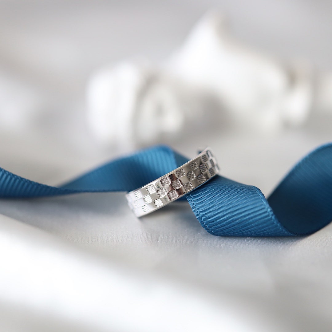 Silver Geometric Ring, Pattern Silver Ring, Square Checker Ring ...