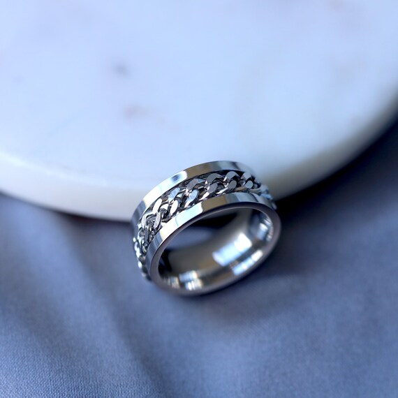 Black Chain Ring Curb Ring Spinner Ring Streetwear Ring - Etsy