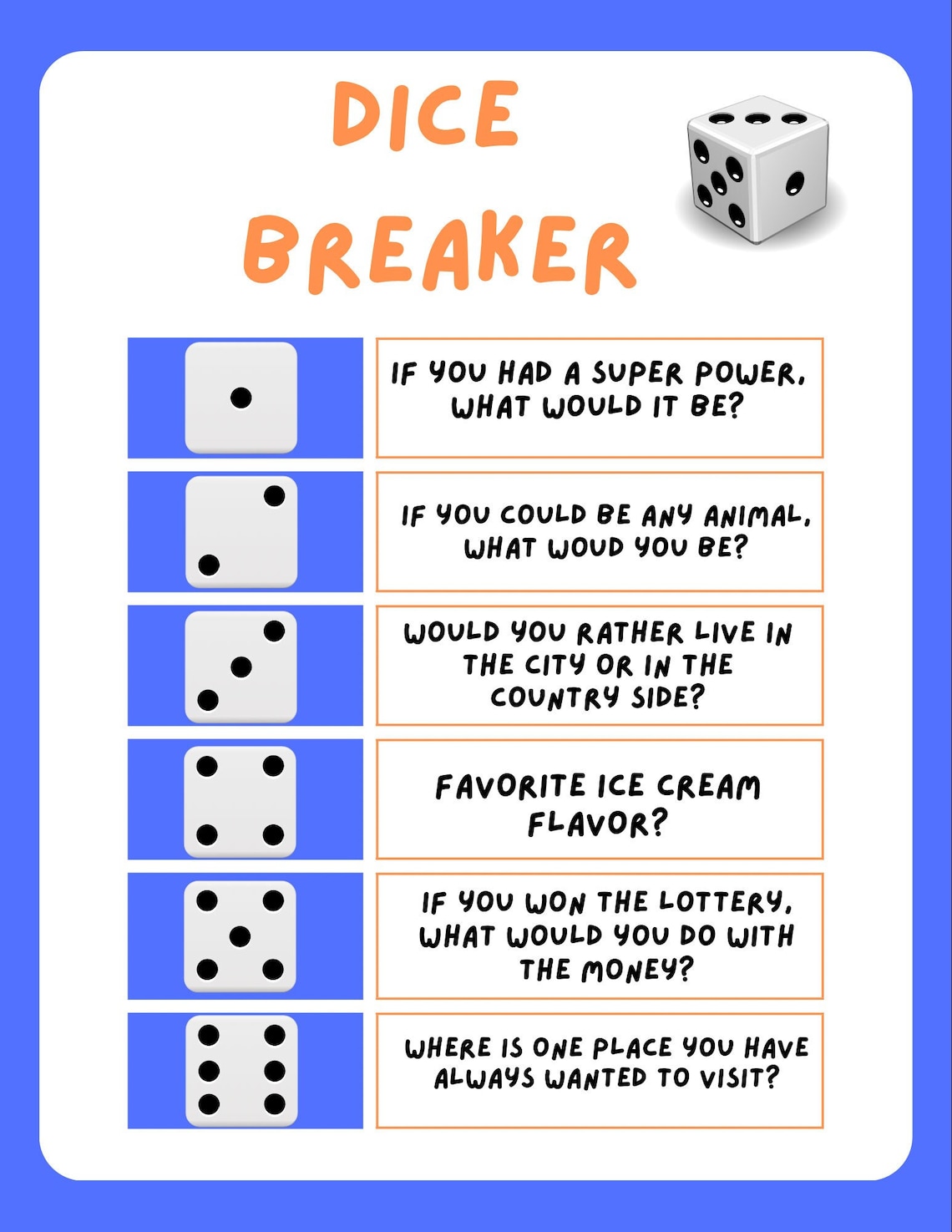 Dice Breaker Game - Etsy