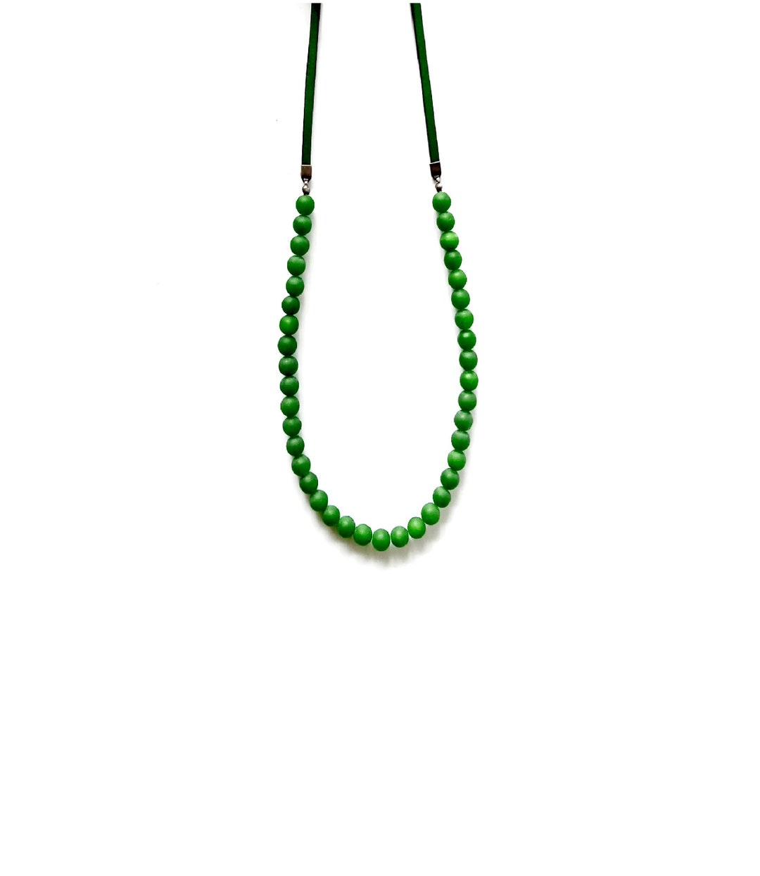 Minimalist Green Matte Jade Necklace / Green Natural Leather Cord, 925 ...