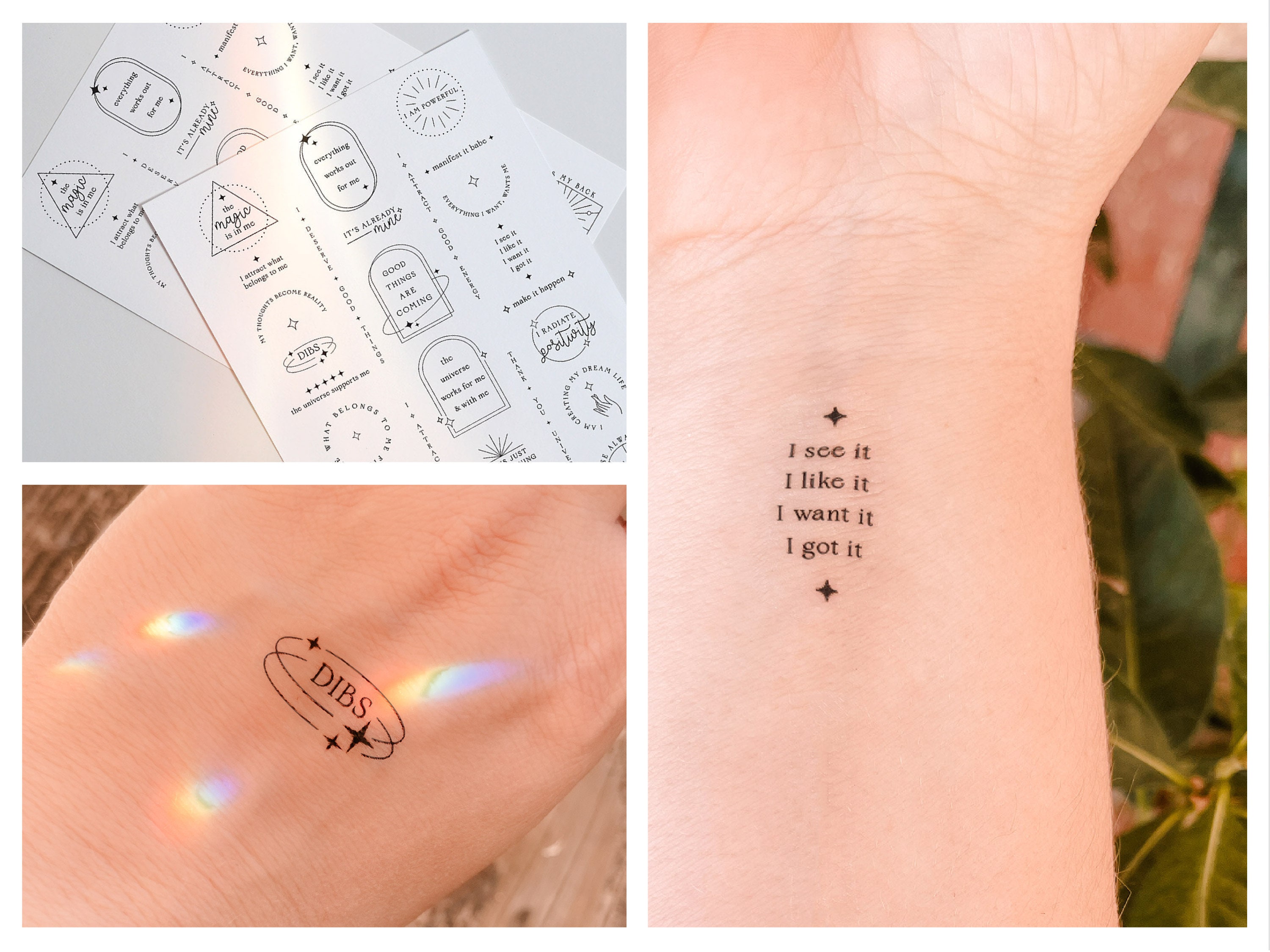 Manifestation Temporary Tattoos Daily Affirmations Gifts for Women Tattoo Sheets Mental Health ...