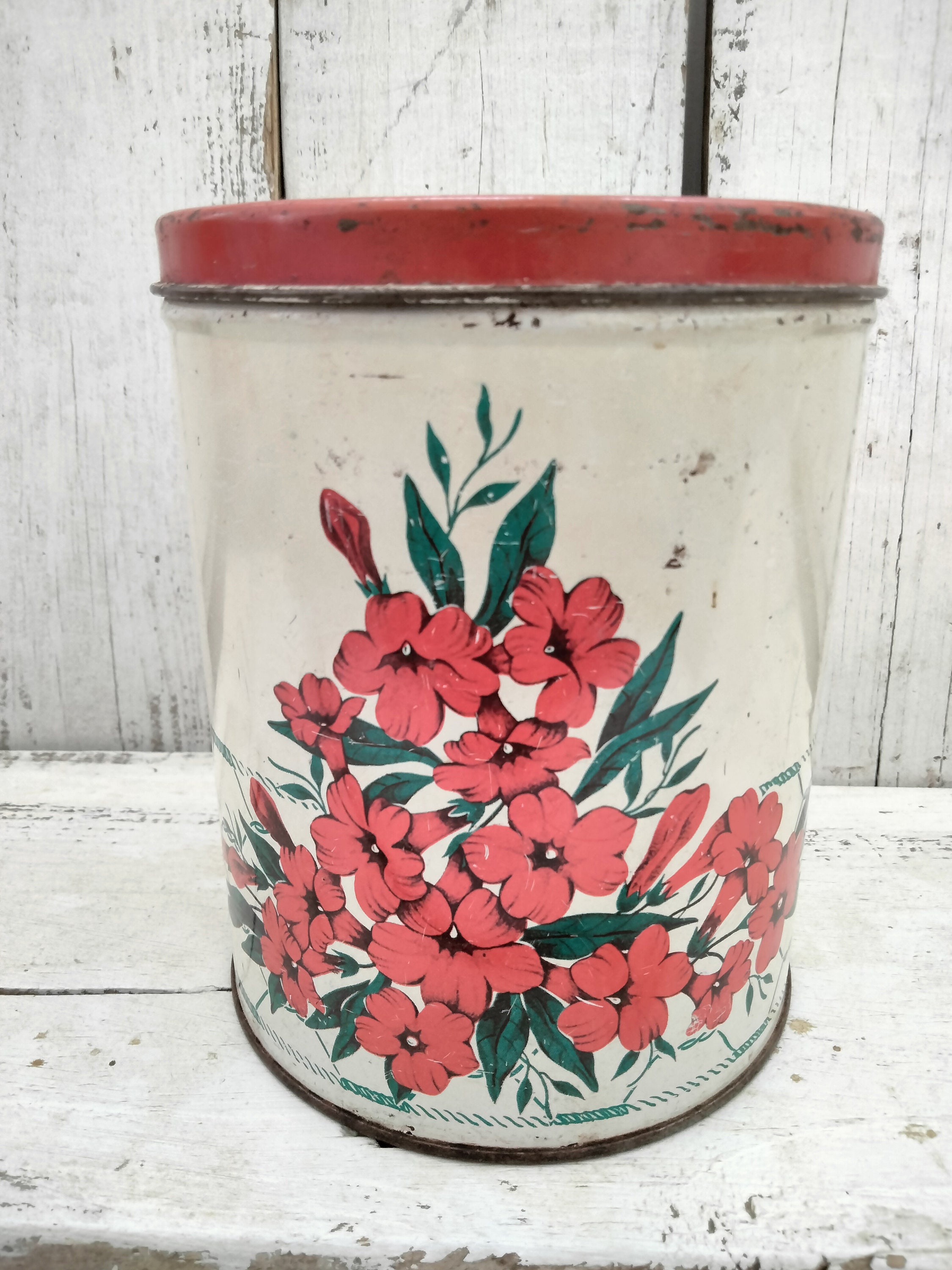 Vintage Red Petunia Metal Kitchen Canister NC Colorware, Medium - Etsy
