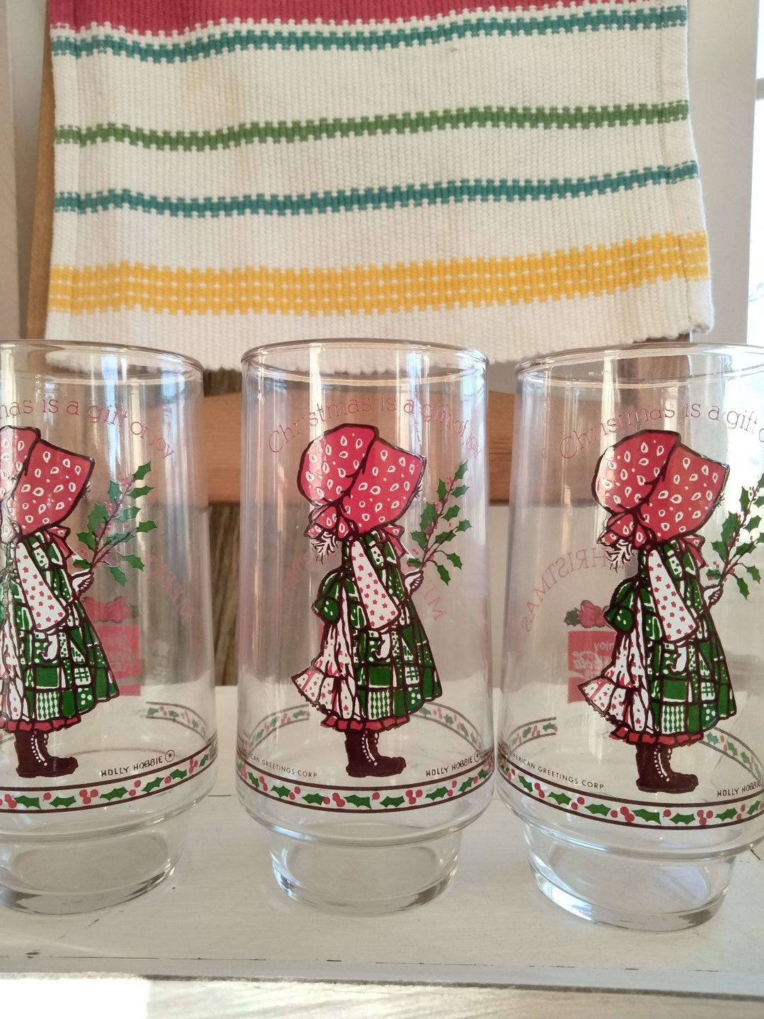Vintage 1970s Holly Hobbie Coca Cola Christmas Glasses Sold