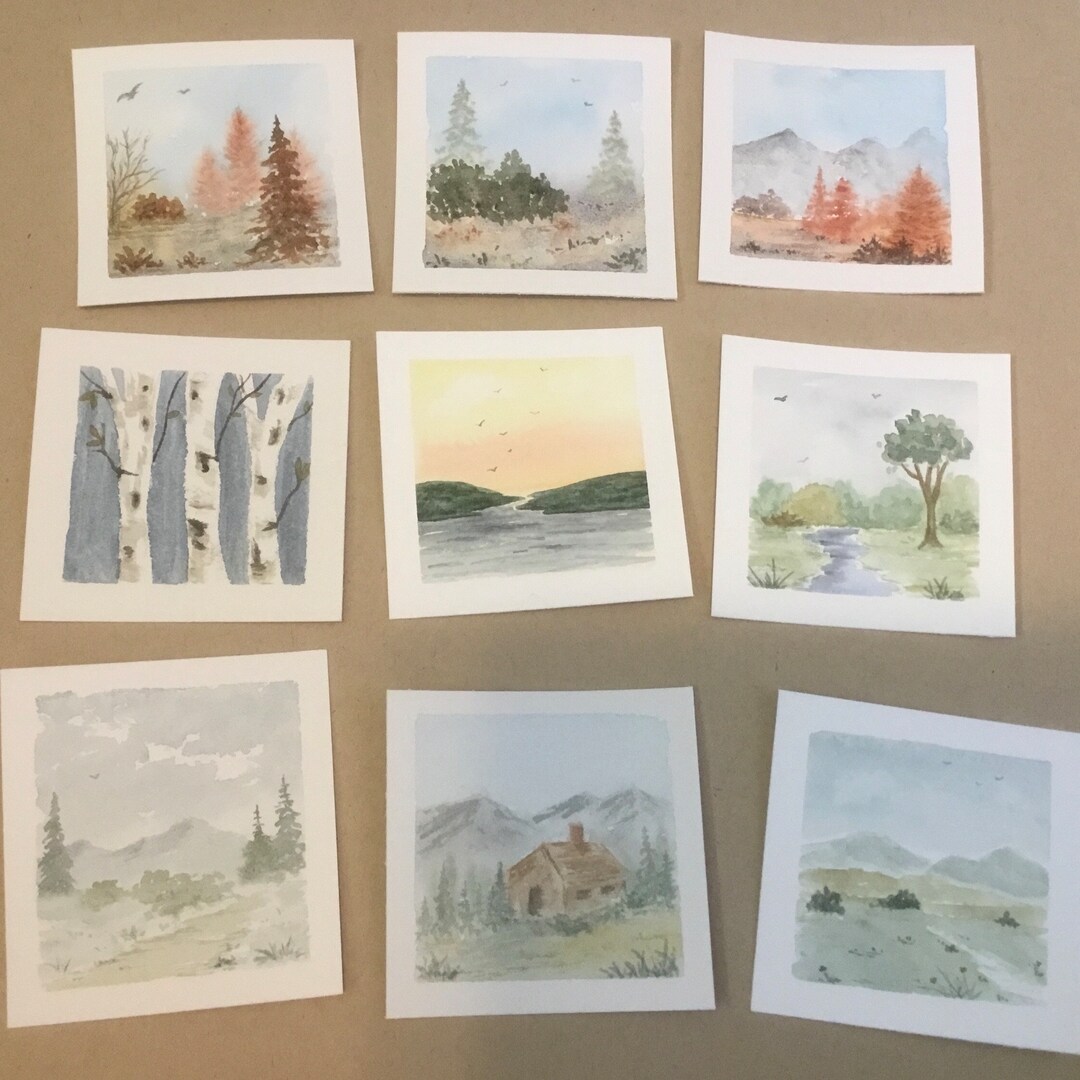 Mini Original Fall Landscape and Winter Scenes Watercolor Paintings ...
