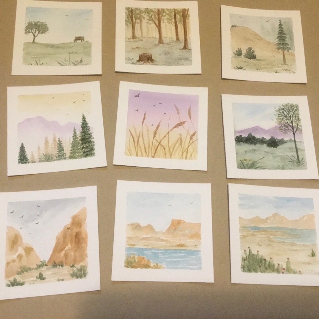 Original Mini Watercolor Painting, Tiny Landscapes #21, #22, #23 ...