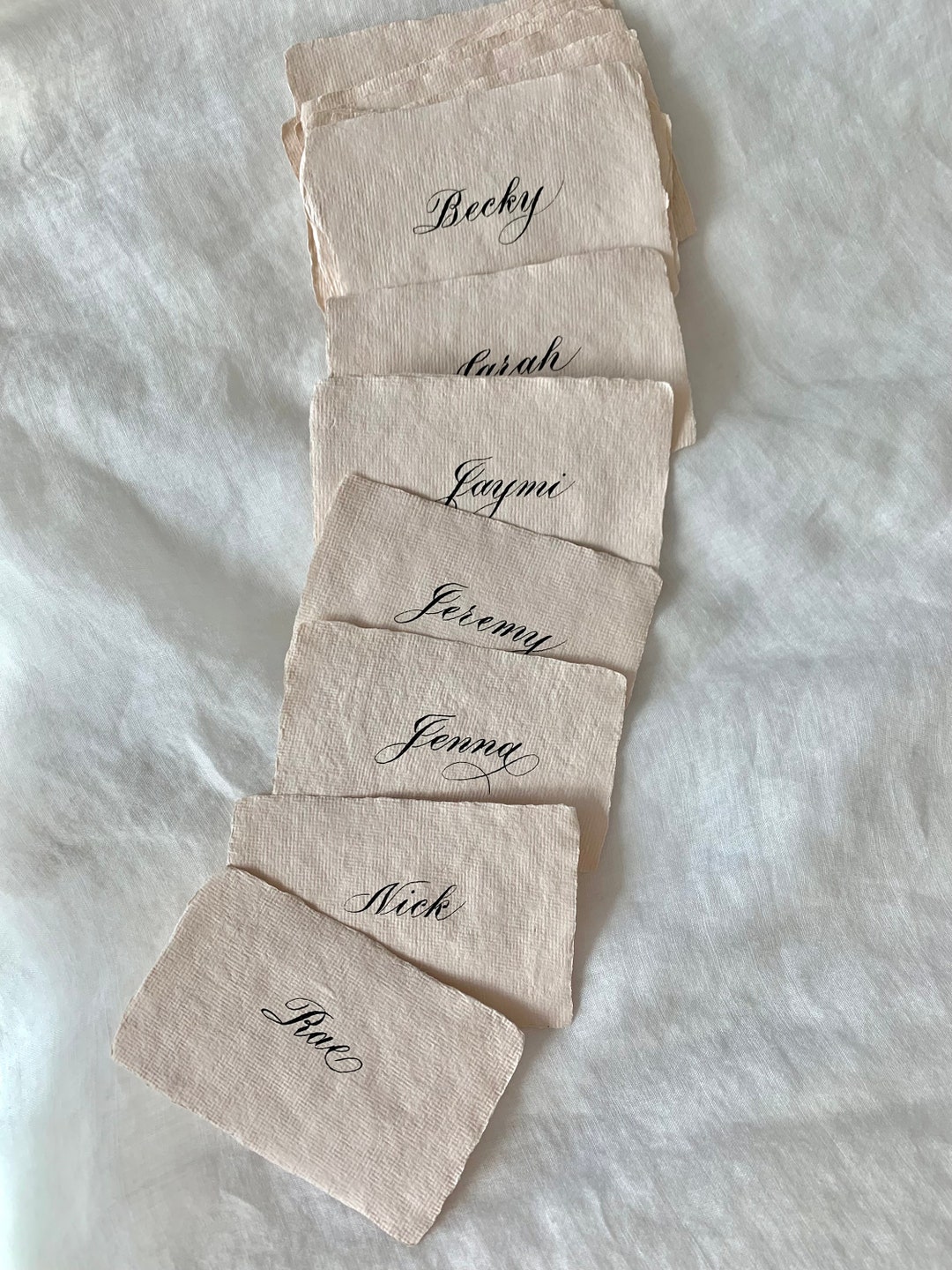 Light Peach Paper Name Card, Calligraphy Wedding Guest Card, Handmade ...