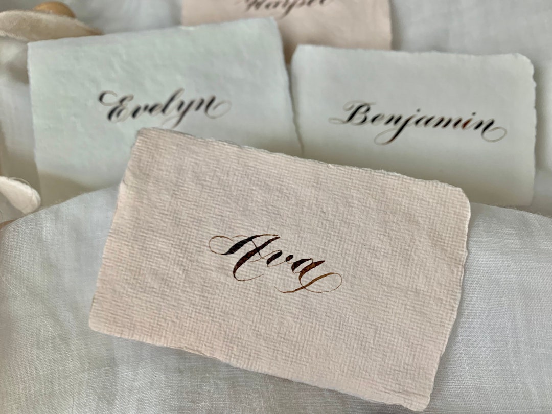 Light Peach Paper Name Card Calligraphy Wedding Guest Card - Etsy