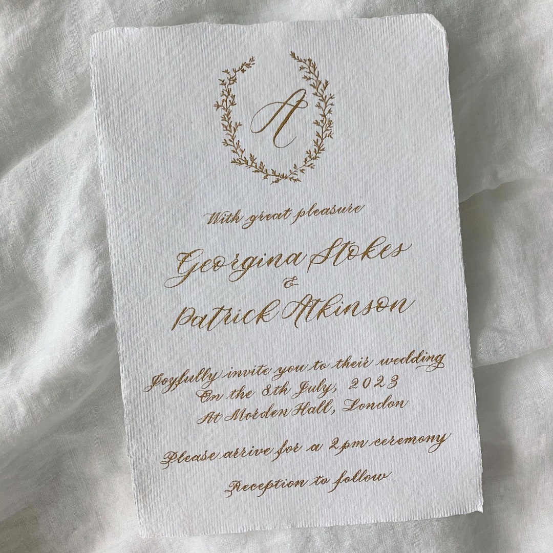 Custom Calligraphy Wedding Invites: Elegant Crest Monogram, Wedding ...