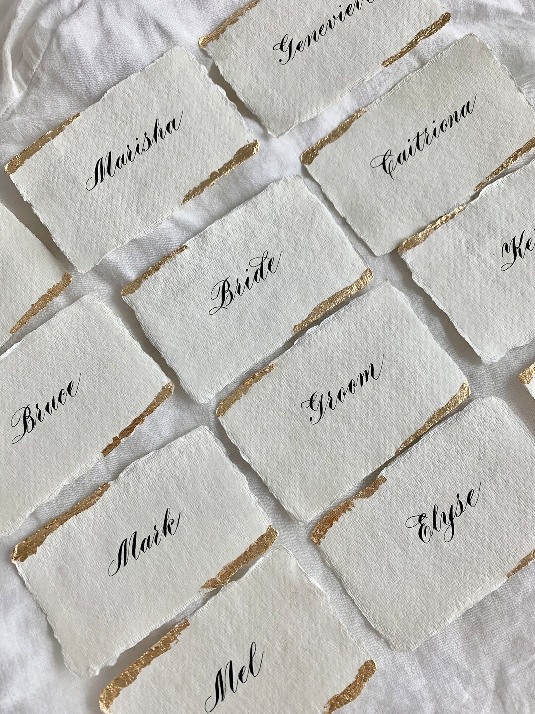 Ivory Paper With Gold Flakes Edges Handwritten Name Cards: Elegant ...