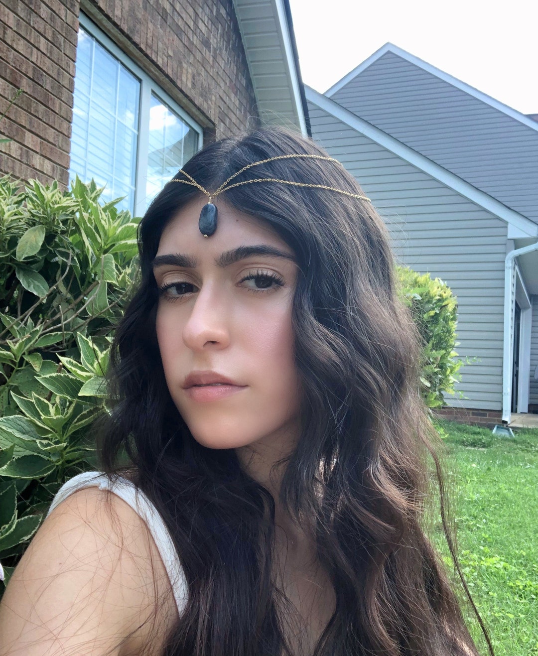 Handmade Boho Crystal Head Chain/ Head Piece With Blueish Agate/ Latina ...