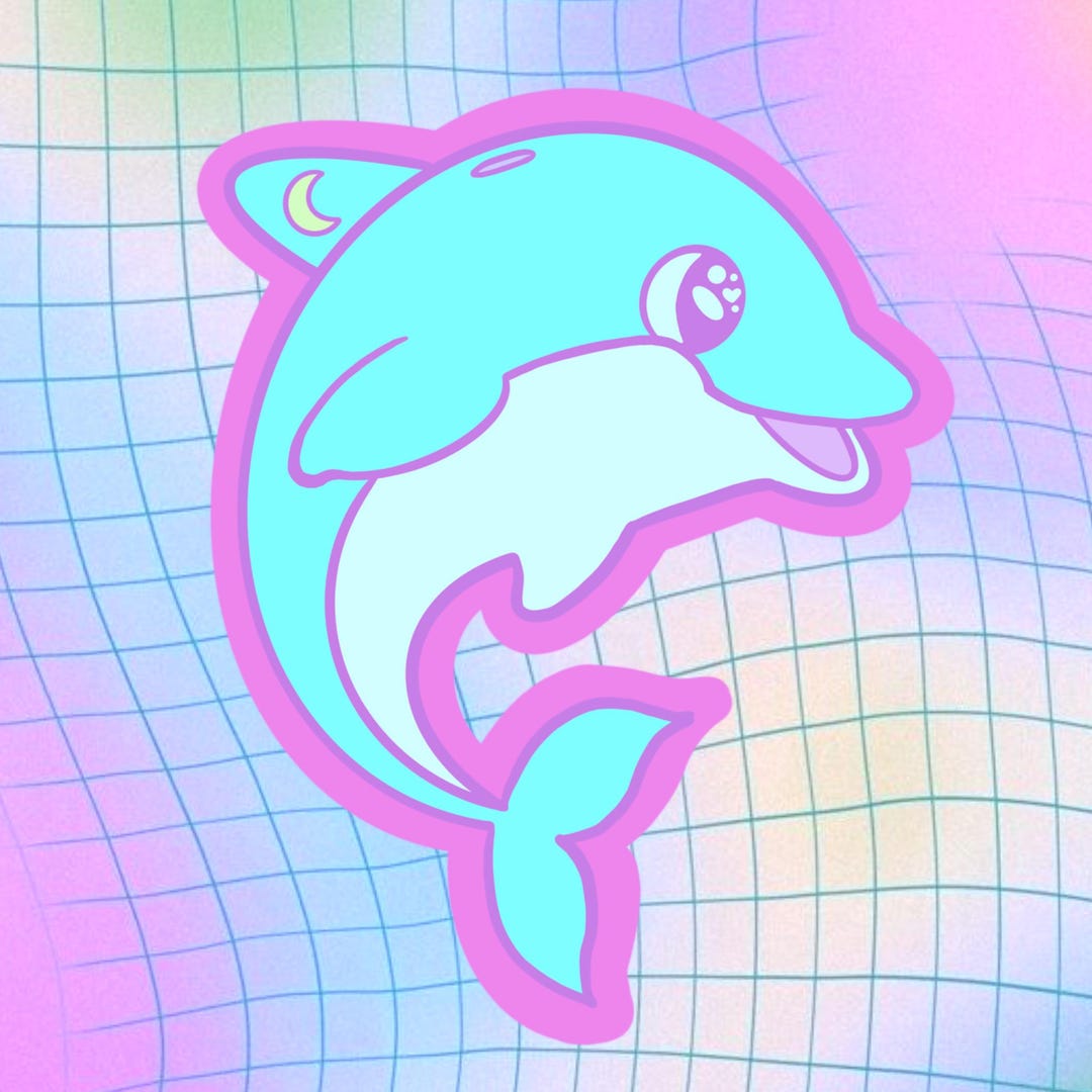 Sparkly Dolphin Vinyl Sticker, Cute Dolphin Sticker, Waterproof, Kawaii, Lisa Frank Inspired ...