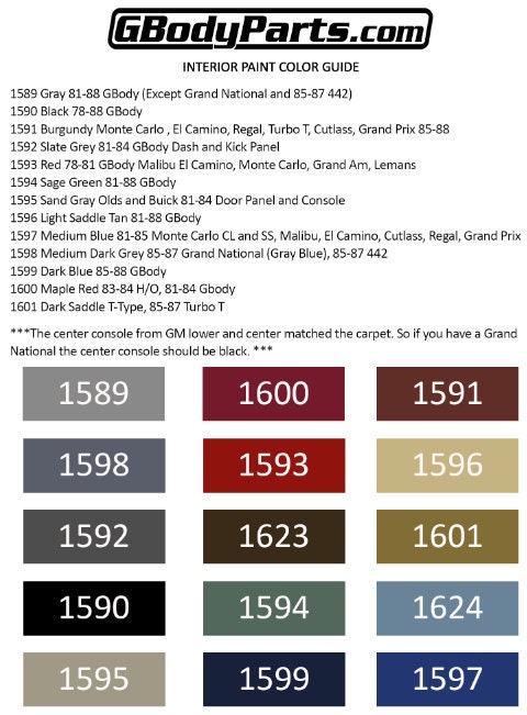 1978-1988 Gbody Parts "restomatch™" Custom Color Matched Interior Paint ...